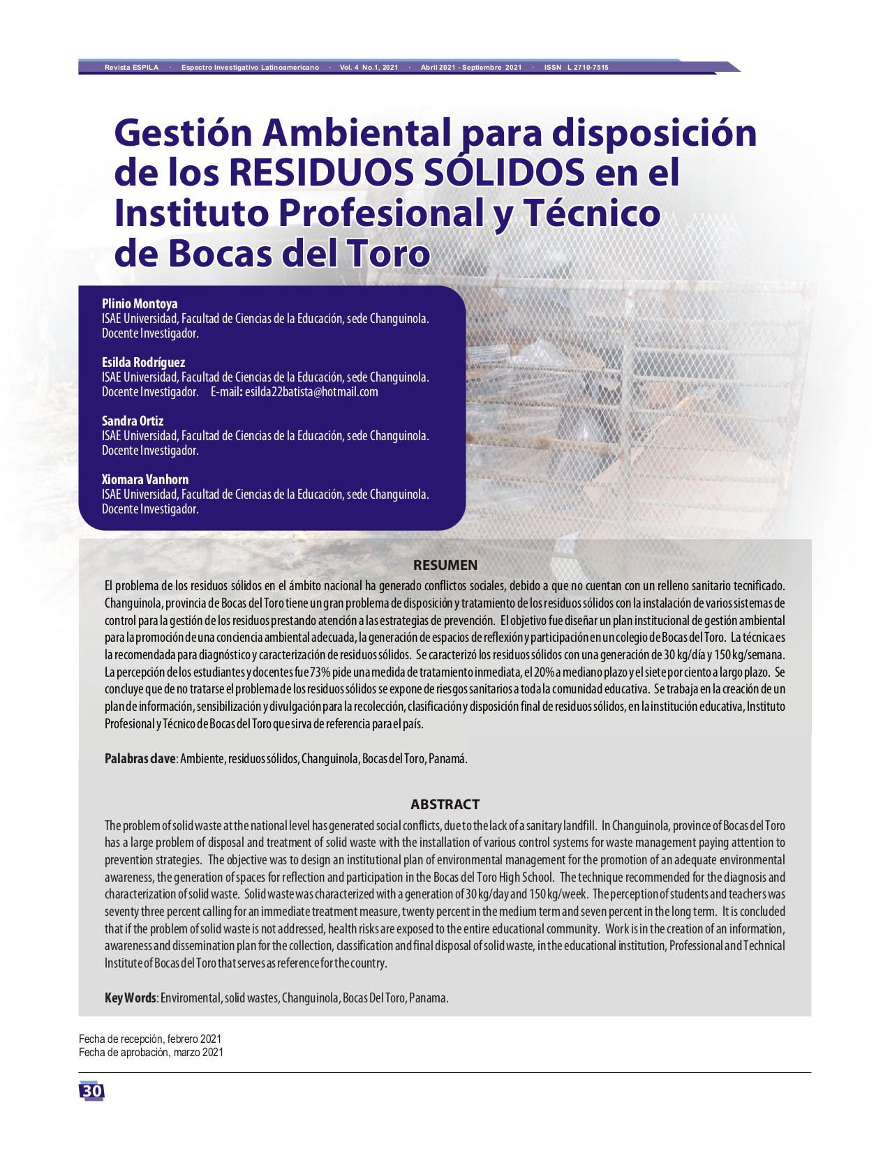 Gestión Ambiental para disposición de los residuos sólidos en el Instituto Profesional y Técnico ...